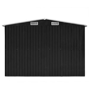 vidaXL Garden Shed with Sliding Doors and Vents Lockable Garden Backyard Utility Tool House Log Cabin 154.3" Metal Anthracite