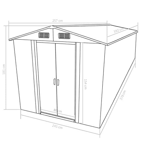 vidaXL Garden Shed with Sliding Doors and Vents Lockable Garden Backyard Utility Tool House Log Cabin 154.3" Metal Anthracite