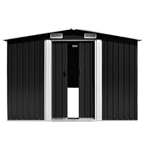 vidaXL Garden Shed with Sliding Doors and Vents Lockable Garden Backyard Utility Tool House Log Cabin 154.3" Metal Anthracite