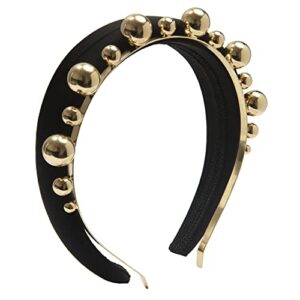 black diamond set of 2 black puffy and gold metal beaded crown headband (gold & black)