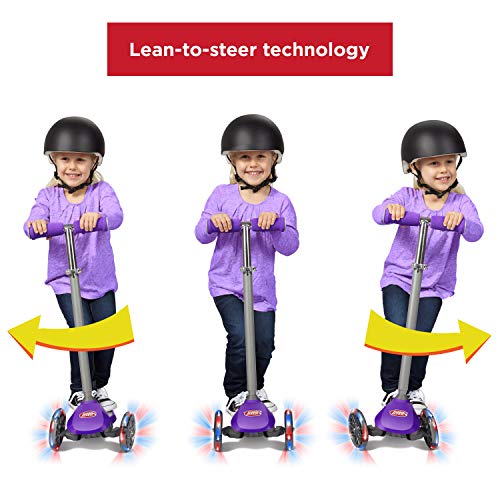 Radio Flyer Lean 'N Glide Scooter with Light Up Wheels, Kids Scooter, Purple Kick Scooter, for Ages 3+ Years