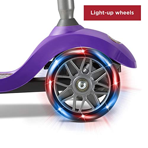 Radio Flyer Lean 'N Glide Scooter with Light Up Wheels, Kids Scooter, Purple Kick Scooter, for Ages 3+ Years