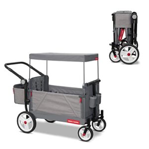 radio flyer odyssey stroll ‘n wagon, grey push wagon with canopy and bag, 1+ years