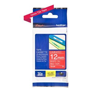 Brother TZe-435 Labelling Tape Cassette, White on Red, 12 mm (W) x 8 m (L), Laminated, Brother Genuine Supplies