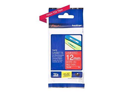 Brother TZe-435 Labelling Tape Cassette, White on Red, 12 mm (W) x 8 m (L), Laminated, Brother Genuine Supplies