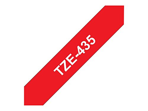 Brother TZe-435 Labelling Tape Cassette, White on Red, 12 mm (W) x 8 m (L), Laminated, Brother Genuine Supplies