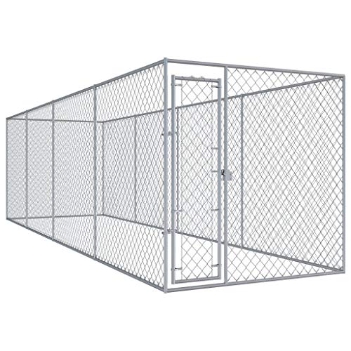 vidaXL Outdoor Dog Kennel Versatile Lockable Mesh Sidewalls Patio Garden Terrace Balcony Backyard Pet Cage 299.2"x75.6"x72.8" Galvanized Steel