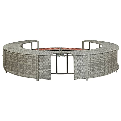 vidaXL Spa Surround Home Garden Outdoor Patio Lawn Yard Pool Spa Accessory Backyard Swimming Relax Hot Tub Surround Gray Poly Rattan