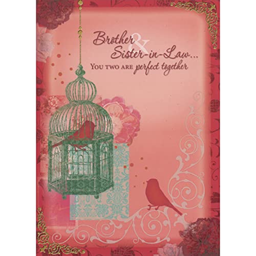 Designer Greetings Bird Silhouette Inside Hanging Green Cage: Perfect Together Valentine's Day Card for Brother and Sister-in-Law