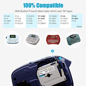 Greateam Compatible with Brother M Tape MK-131 MK-231 for Brother PT-M95, PT-70BM, PT-80, PT-90, PT-65, 12mm Ptouch Label Tape, 8 Pack