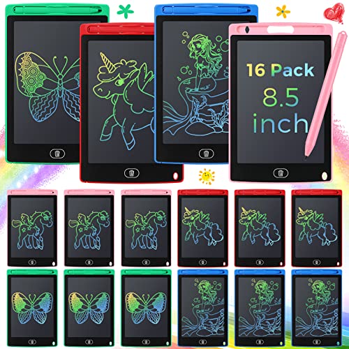 16 Pieces LCD Writing Tablet Doodle Pad for Kids 8.5 Inch LCD Drawing Board Colorful Reusable Writing Tablet for Girl Boy Toddlers Educational Toy Gift, 4 Color (Blue, Green, Pink, Red)