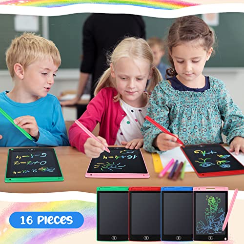 16 Pieces LCD Writing Tablet Doodle Pad for Kids 8.5 Inch LCD Drawing Board Colorful Reusable Writing Tablet for Girl Boy Toddlers Educational Toy Gift, 4 Color (Blue, Green, Pink, Red)