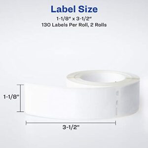 AVERY Multi-Purpose Labels for Label Printers, 1.125 x 3.5 Inches, White, Two Rolls of 130 (04150), 1 1/8" x 3 1/2"