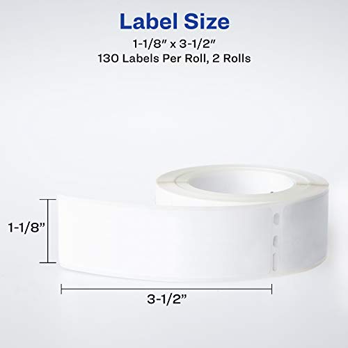 AVERY Multi-Purpose Labels for Label Printers, 1.125 x 3.5 Inches, White, Two Rolls of 130 (04150), 1 1/8" x 3 1/2"