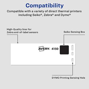 AVERY Multi-Purpose Labels for Label Printers, 1.125 x 3.5 Inches, White, Two Rolls of 130 (04150), 1 1/8" x 3 1/2"