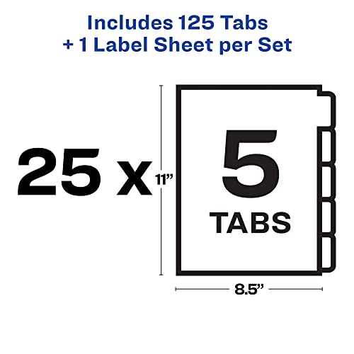 Avery 5 Tab Unpunched Dividers for Use with Any Binding System, Easy Print & Apply Clear Label Strip, Index Maker Customizable White Tabs, 25 Sets (11443)