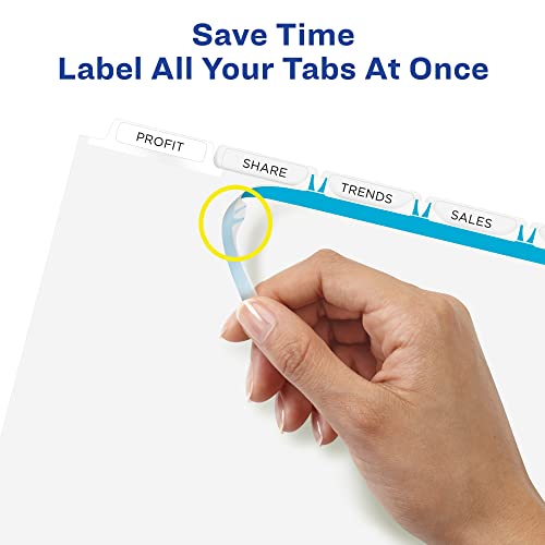 Avery 5 Tab Unpunched Dividers for Use with Any Binding System, Easy Print & Apply Clear Label Strip, Index Maker Customizable White Tabs, 25 Sets (11443)