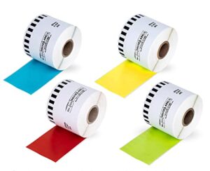 houselabels compatible with dk-2205 replacement roll for brother ql label printers; red yellow blue green continuous length labels; 2-4/9″ x 100 feet (62mm*30.48m) – 8 rolls