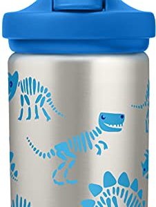 CamelBak Eddy+ Kids Water Bottle, Stainless Steel, 14 oz, Dino Bones - Spill-Proof When Open, Leak-Proof When Closed & Eddy Kids Bottle Accessory 2 Bite Valves/2 Straws, Ice Blue