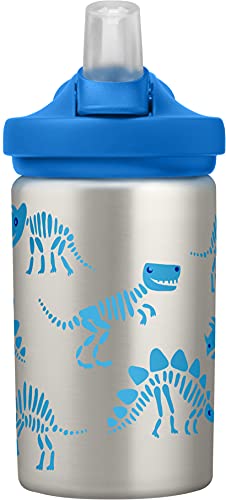 CamelBak Eddy+ Kids Water Bottle, Stainless Steel, 14 oz, Dino Bones - Spill-Proof When Open, Leak-Proof When Closed & Eddy Kids Bottle Accessory 2 Bite Valves/2 Straws, Ice Blue