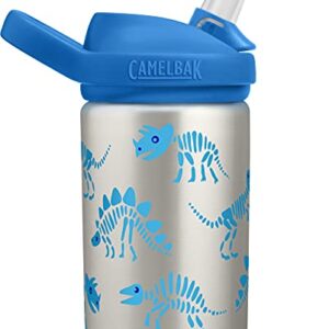 CamelBak Eddy+ Kids Water Bottle, Stainless Steel, 14 oz, Dino Bones - Spill-Proof When Open, Leak-Proof When Closed & Eddy Kids Bottle Accessory 2 Bite Valves/2 Straws, Ice Blue