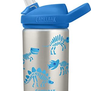 CamelBak Eddy+ Kids Water Bottle, Stainless Steel, 14 oz, Dino Bones - Spill-Proof When Open, Leak-Proof When Closed & Eddy Kids Bottle Accessory 2 Bite Valves/2 Straws, Ice Blue