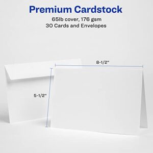 Avery Printable Greeting Cards, Half-Fold, 5.5" x 8.5", Textured White, 30 Blank Cards with Envelopes (3378)