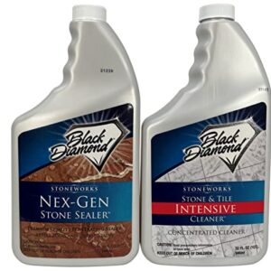 Black Diamond Stoneworks NEX-GEN Natural Stone Penetrating Sealer: Seals & Protects; Granite, Marble, Travertine, Limestone and Grout. 1-Quart AND Stone & Tile Intensive Cleaner 1-Quart