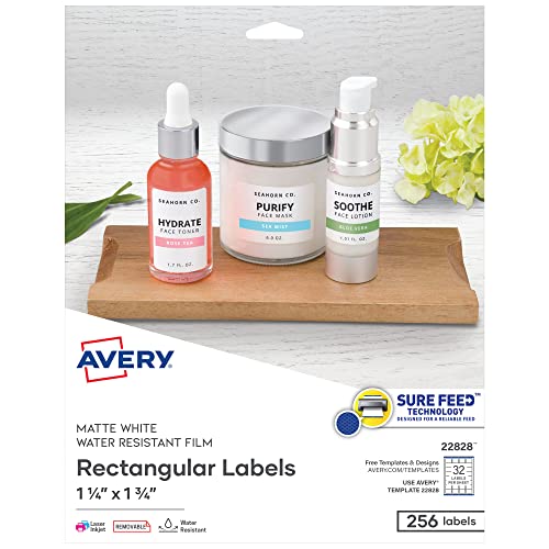 Avery Printable Blank Rectangle Labels, 1.25" x 1.75", White, 256 Customizable Labels (22828)