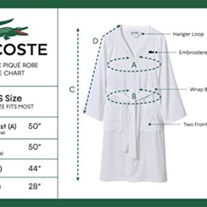 Lacoste Classic Pique 100% Cotton Bath Robe for Men & Women, One Size Fits Most, White