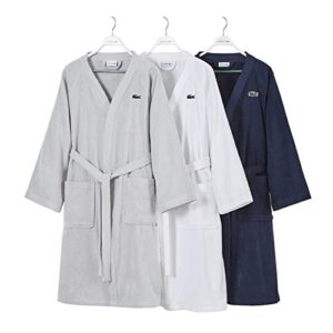 Lacoste Classic Pique 100% Cotton Bath Robe for Men & Women, One Size Fits Most, White