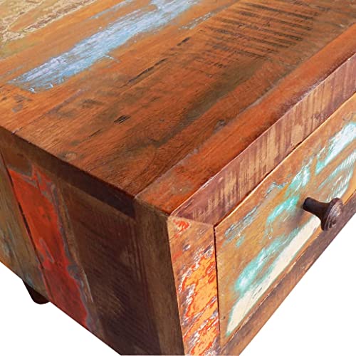 vidaXL Coffee Table with Curved Edge 1 Drawer Reclaimed Wood