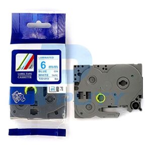 IDIK 1PK Blue on White Standard Laminated Label Tape Compatible for Brother P-Touch TZe-213 TZ213 TZe213(6mm x 8m)