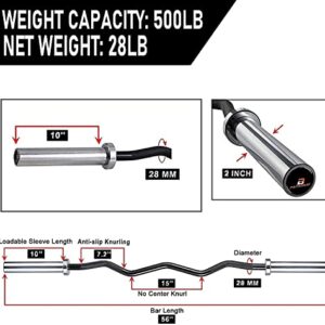 papababe 56'' Olympic Curl Bar, EZ Curl Barbell, 500 LB Weight Capacity Galvanized Lifting Bar for Strength Training, Biceps Curl and Triceps Extensions, Workout Barbell Super Suitable for Weightlifting, Hip Thrusts,Squats and Lunges