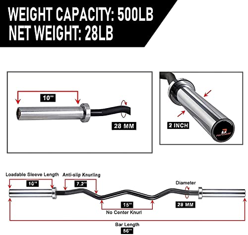 papababe 56'' Olympic Curl Bar, EZ Curl Barbell, 500 LB Weight Capacity Galvanized Lifting Bar for Strength Training, Biceps Curl and Triceps Extensions, Workout Barbell Super Suitable for Weightlifting, Hip Thrusts,Squats and Lunges