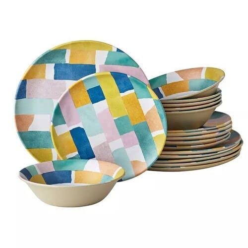 Member's Mark Melamine Dinnerware Set 18Pc BPA Free Dishwasher Safe Color Block