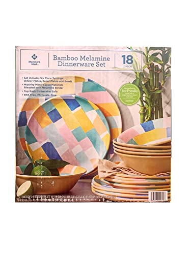 Member's Mark Melamine Dinnerware Set 18Pc BPA Free Dishwasher Safe Color Block