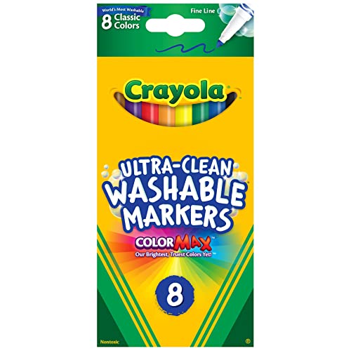 Crayola Ultra Clean Washable Markers, Fine Line Markers, School Supplies, 8 Count