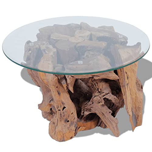 vidaXL Solid Teak Driftwood Coffee Table Living Room Side Glass Multi Models