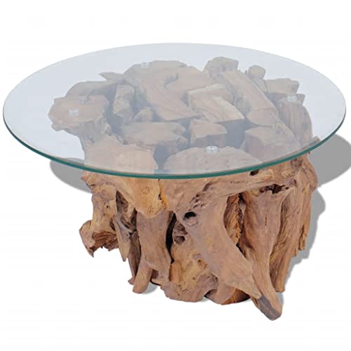 vidaXL Solid Teak Driftwood Coffee Table Living Room Side Glass Multi Models