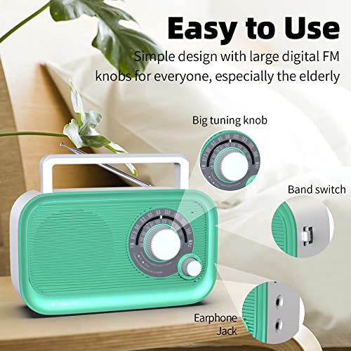 Portable AM/FM Radio with Bluetooth, Battery Operated Transistor Analog Radio or AC Powered with Best Reception, Big and Precise Tuning Knob Large Bluetooth Speaker Easy to Use Suit for Home Cafe