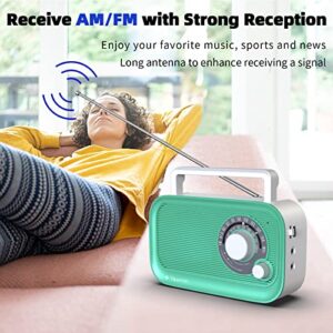 Portable AM/FM Radio with Bluetooth, Battery Operated Transistor Analog Radio or AC Powered with Best Reception, Big and Precise Tuning Knob Large Bluetooth Speaker Easy to Use Suit for Home Cafe