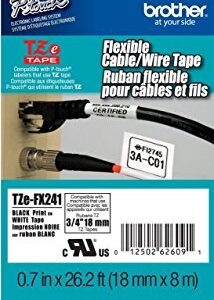 2/Pack Genuine Brother 3/4" (18mm) Black on White Flexible Cable/Wire TZe P-touch Tape for Brother PT-1830, PT1830 Label Maker