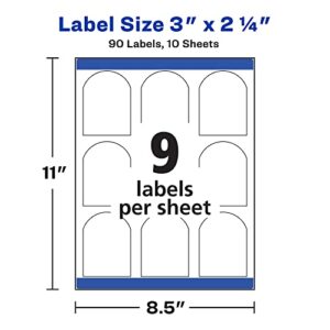 Avery Arched Labels with Sure Feed for Laser Printers, Water Resistant, 3" x 2.25", 90 Labels (22809)