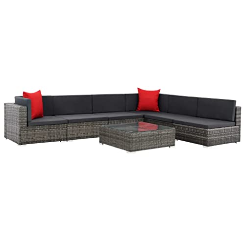 vidaXL 7 Piece Garden Lounge Set with Cushions Poly Rattan Gray