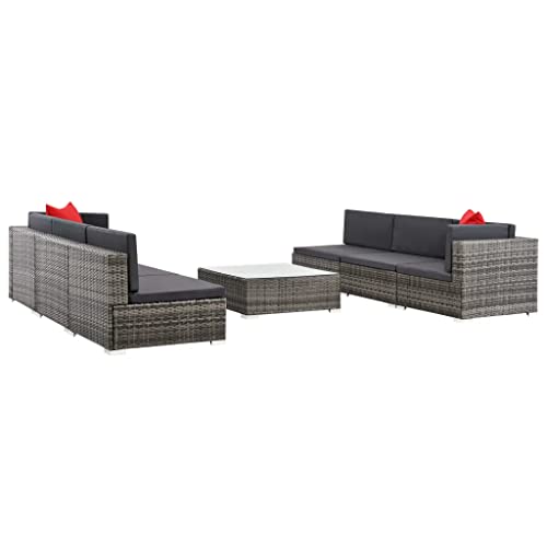 vidaXL 7 Piece Garden Lounge Set with Cushions Poly Rattan Gray