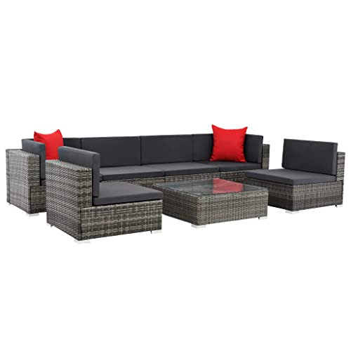 vidaXL 7 Piece Garden Lounge Set with Cushions Poly Rattan Gray