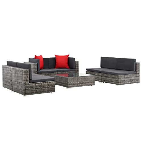 vidaXL 7 Piece Garden Lounge Set with Cushions Poly Rattan Gray