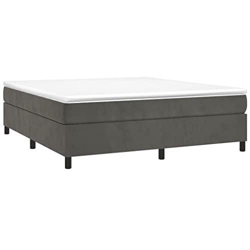 vidaXL Box Spring Bed Frame Home Indoor Bed Accessory Bedroom Upholstered Double Bed Base Furniture Dark Gray 72"x83.9" California King Velvet