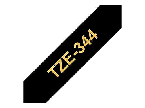 Brother Tze344 Tze Standard Adhesive Laminated Labeling Tape, 3/4-Inch W, Gold On Black